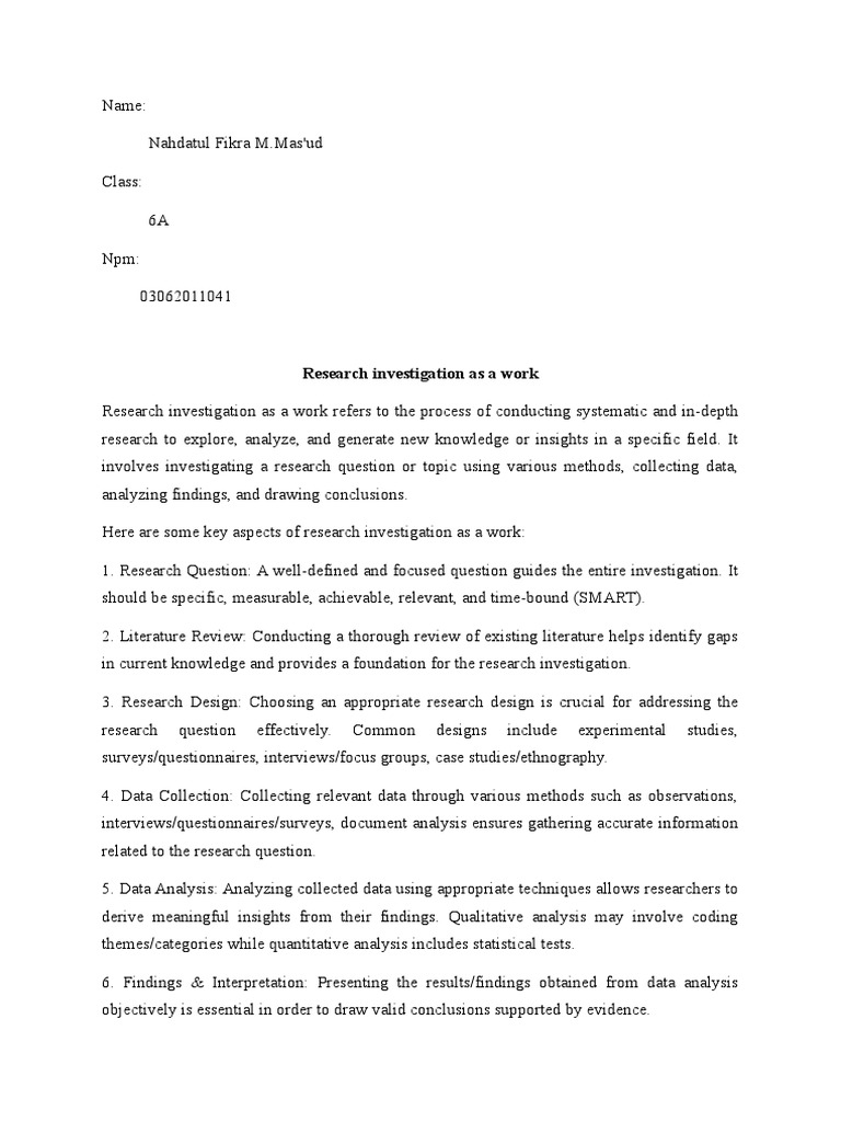 Research Investigation As A Work | PDF | Career & Growth