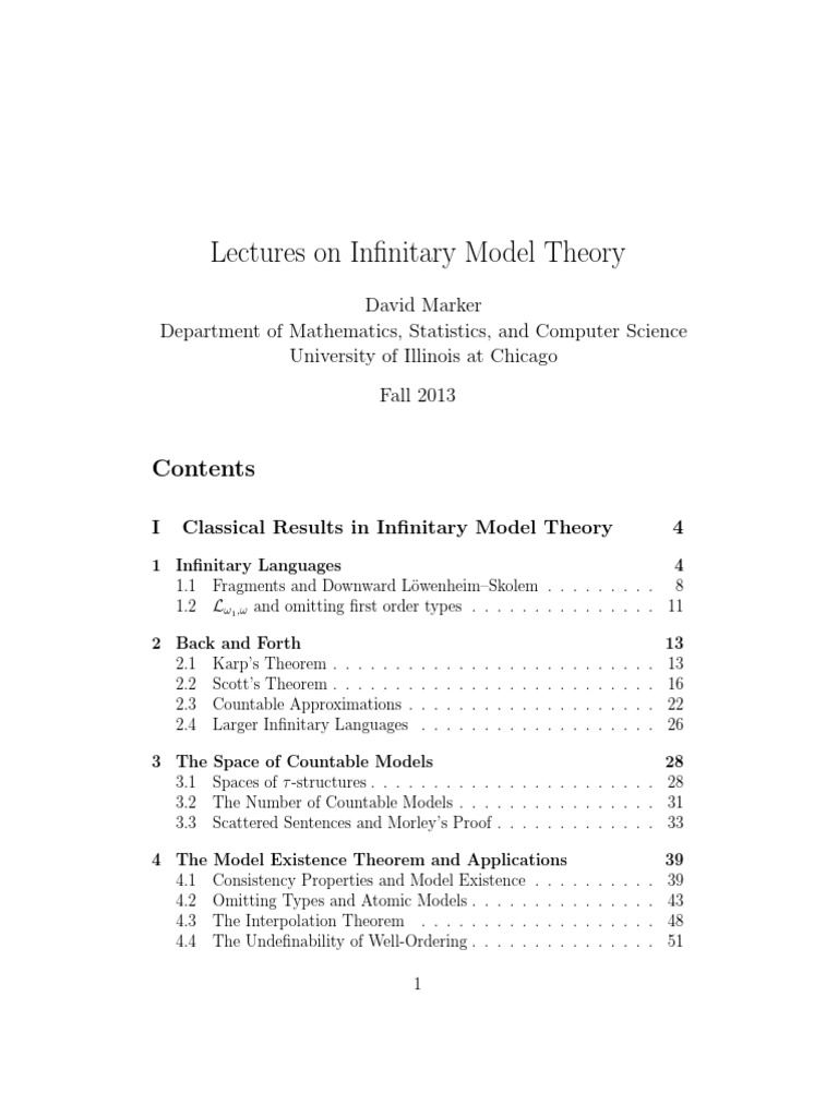 Lectures On Infinitary Model Theory | PDF | Model Theory | Metalogic