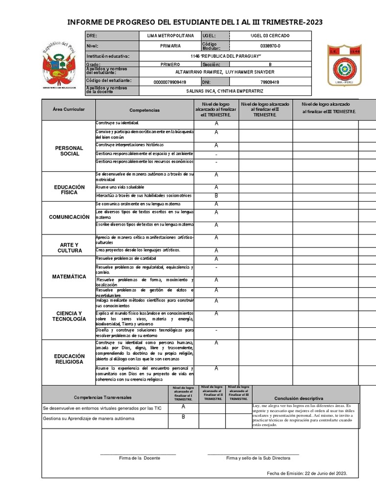 Informe de Progreso 1°b | PDF | Conocimiento | Matemáticas