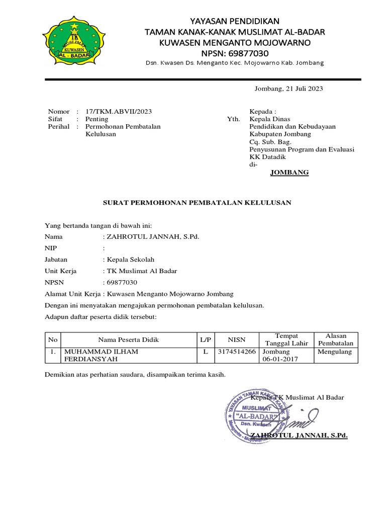 Permohonan Pembatalan Kelulusan 2 | PDF