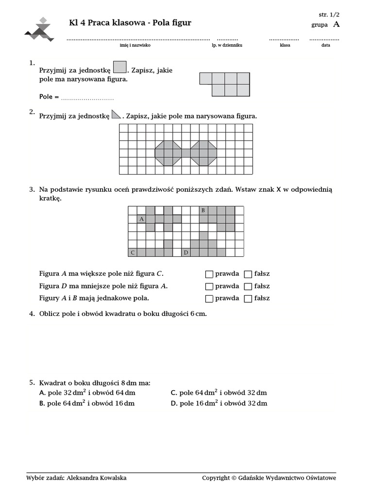 KL 4 Praca Klasowa - Pola Figur | PDF