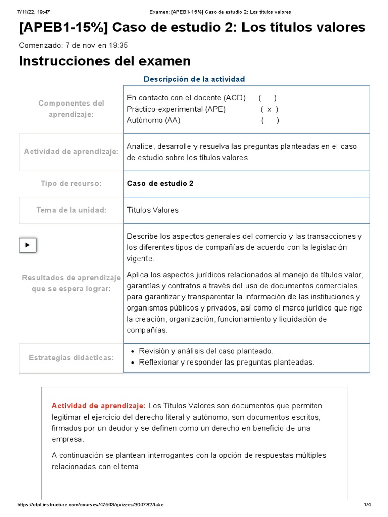 Examen - (APEB1-15%) Caso de Estudio 2 - Los Títulos Valores | PDF Examen - (APEB1-15%) Caso de Estudio 2 - Los Títulos Valores | PDF