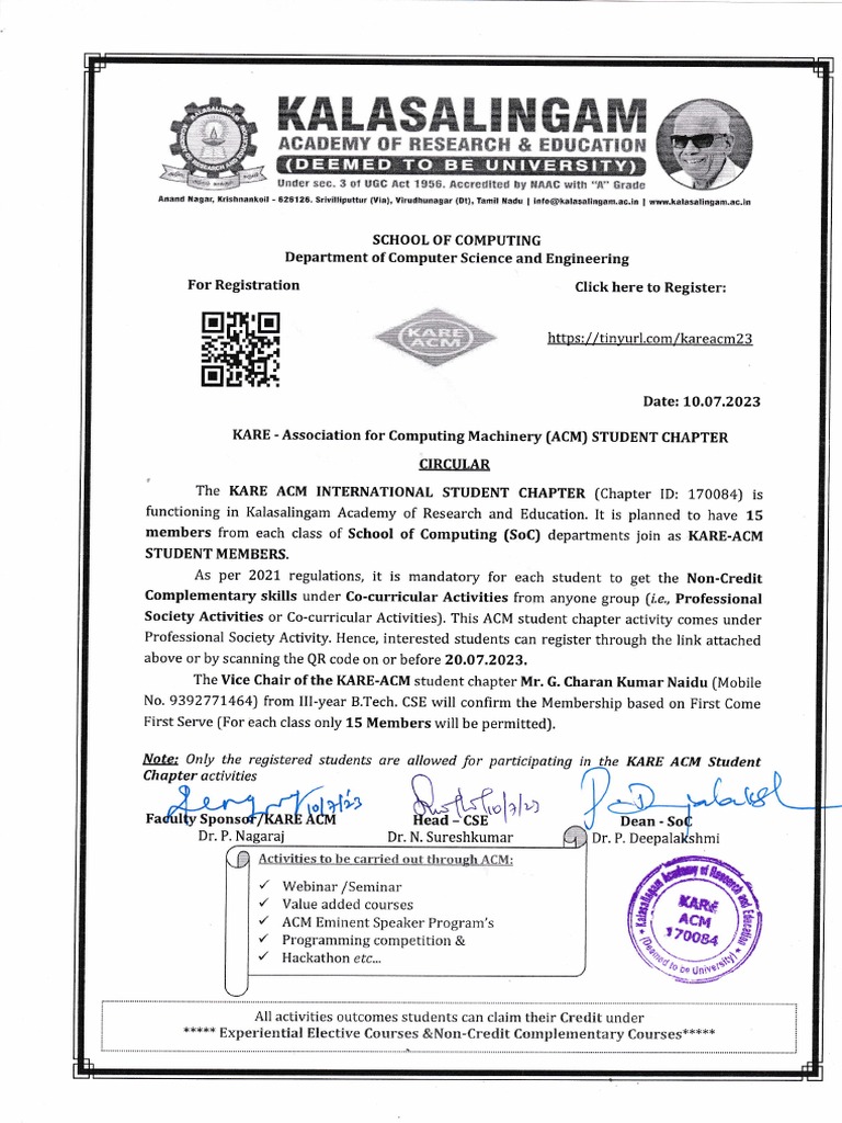 Kare Acm Student Member Invitation Circular | PDF | Computing ...
