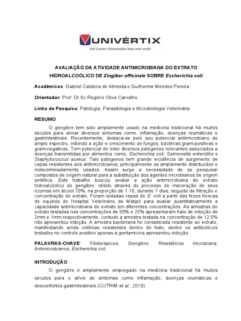 FINAL - AVALIAÇÃO DA ATIVIDADE ANTIMICROBIANA DO EXTRATO HIDROALCOÓLICO ... FINAL - AVALIAÇÃO DA ATIVIDADE ANTIMICROBIANA DO EXTRATO HIDROALCOÓLICO ...