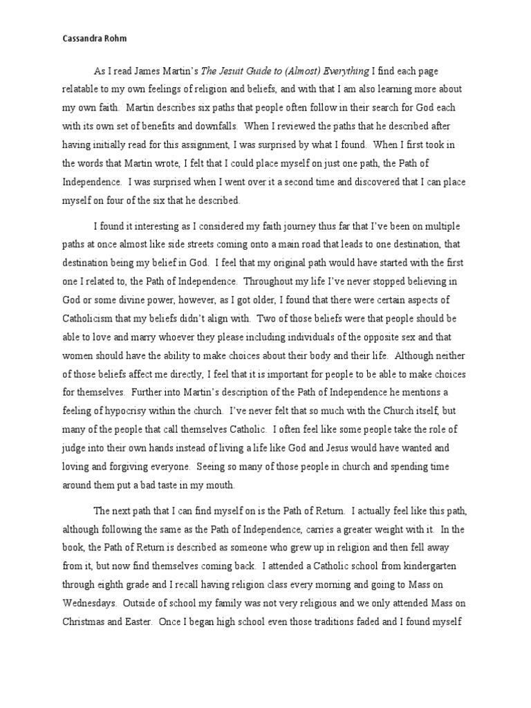 Reflection Essay | PDF | Faith | God