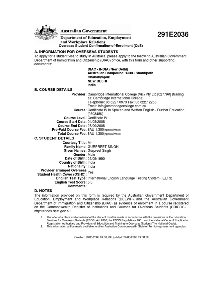 Coe Certificate SINGH Gurpreet | PDF | International English Language ...