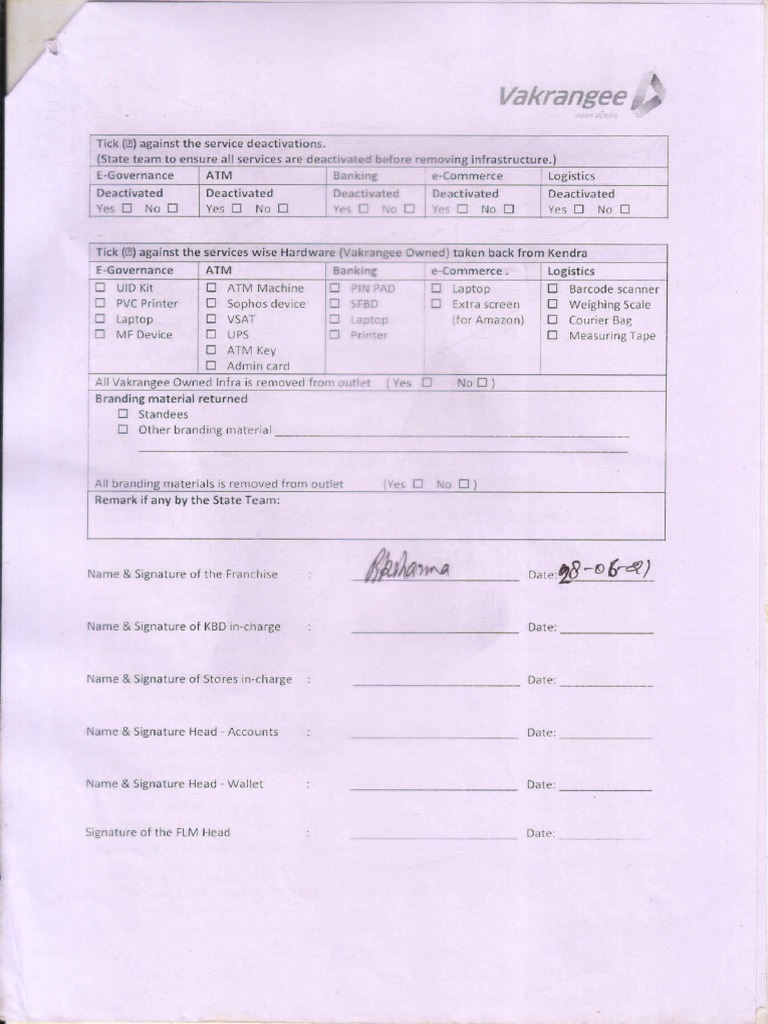 Exit Form 1 Second Page | PDF