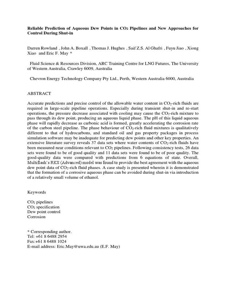 CO2 Pipeline Aqueous Dew Point Control | PDF | Solubility | Carbon Dioxide
