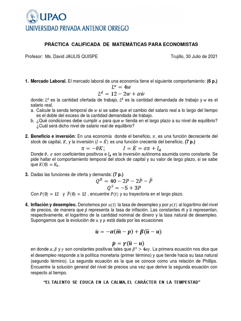 ResoluciÓn de La Practica Calificada | PDF | Equilibrio económico ...