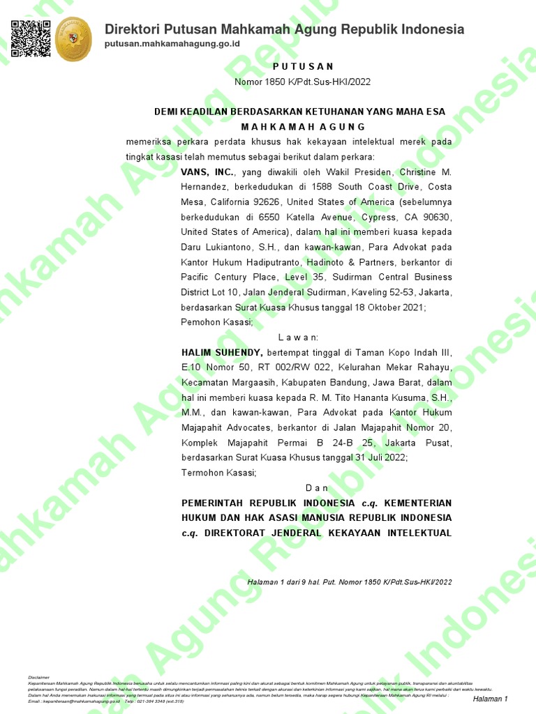 Putusan 1850 K PDT - Sus-Hki 2022 20230306094707 | PDF