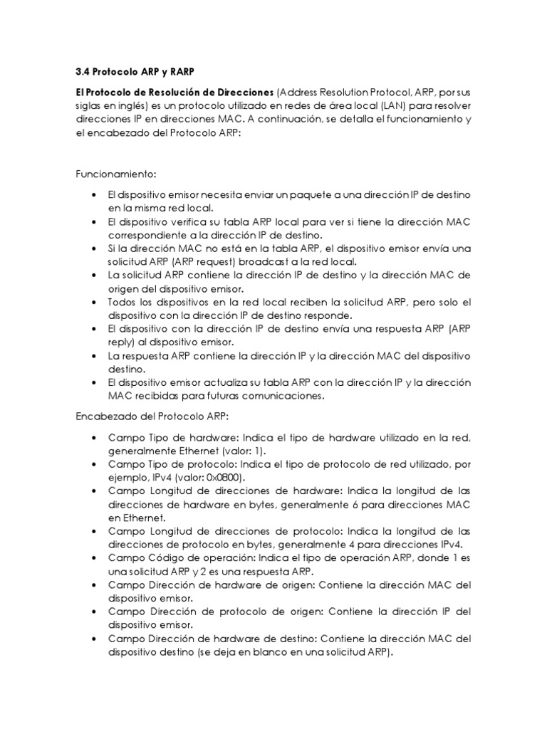 3.4 - ARP y RARP | PDF | Protocolos de internet | Dirección IP