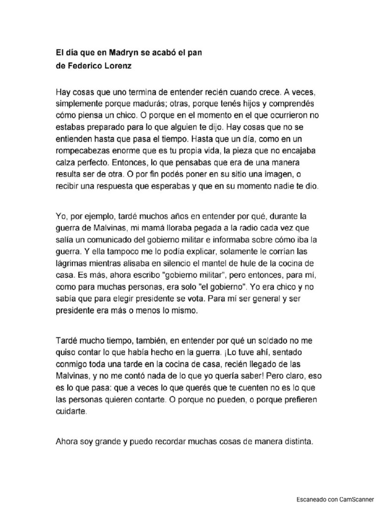 El Día Que Madryn Se Quedó Sin Pan - Federico - Lorensz | PDF