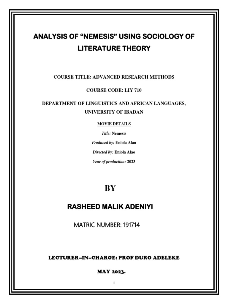 Analysis of Nemesis Using Sociology Theory of Literature | PDF | Sociology | Idea