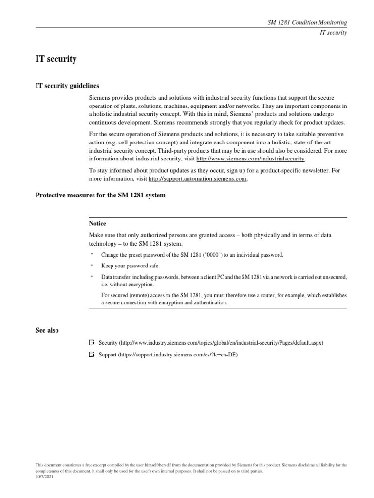 Siemens SM 1281 IT Security Guidelines | PDF | Password | Security