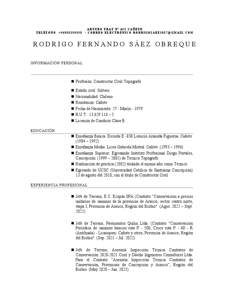 Curriculum Sr. Rodrigo SÃ¡ez Obreque | PDF