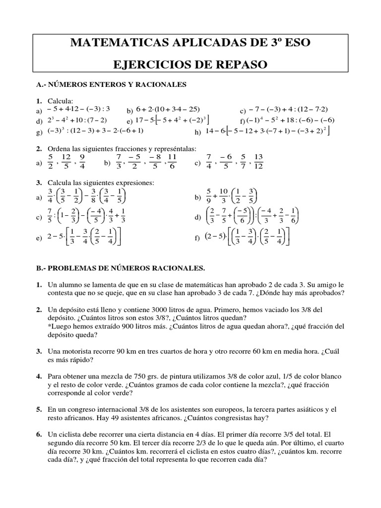 Matemáticas-Aplicadas.-Trabajo-de-repaso-3o-ESO.-Junio-2021 | PDF | Entero | Pendiente