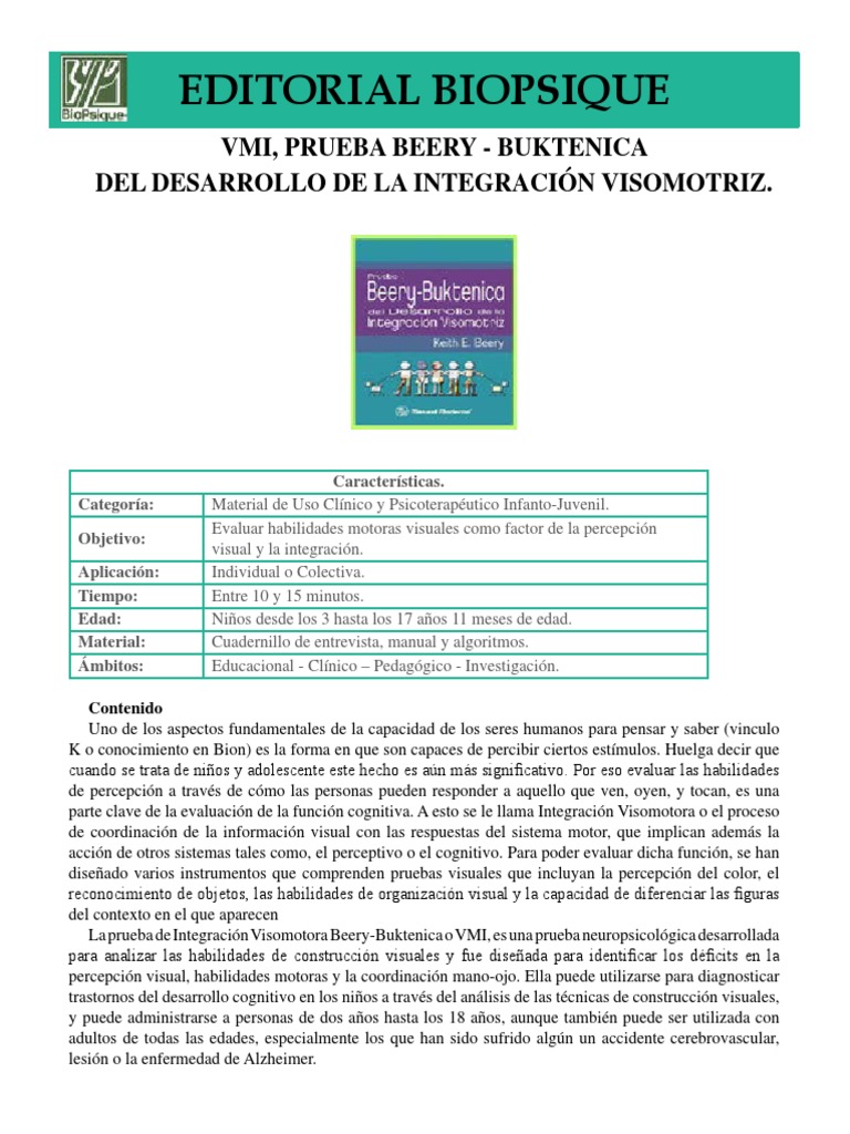 MMEI 9 Prueba Beery Buktenica Desarrollo Integracion Visomotriz VMI | PDF | Percepción ...