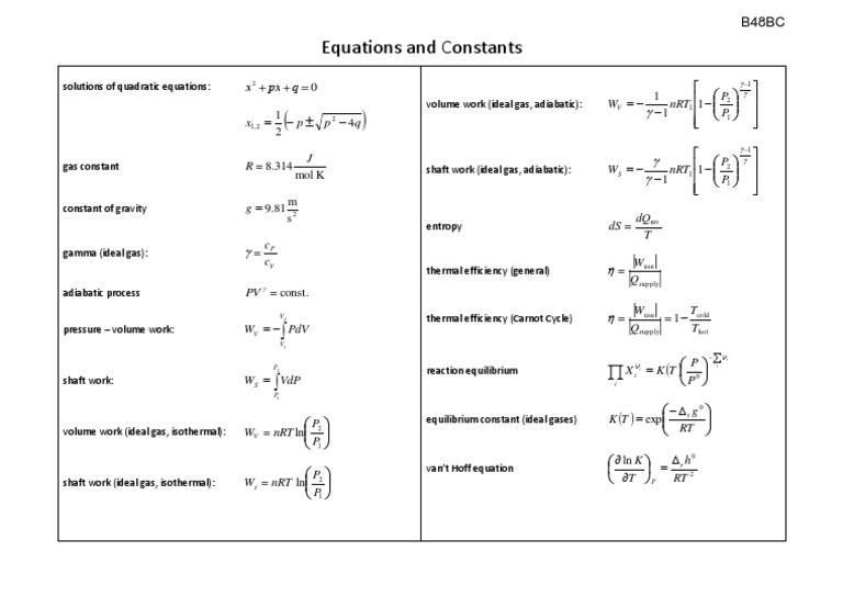Equations and Constants(1) | PDF | Gases | Applied And ...
