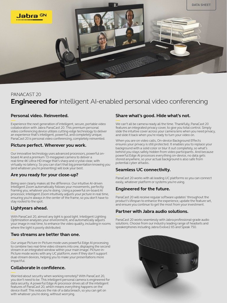 Jabra PanaCast 20 Datasheet | PDF | Camera | Artificial Intelligence