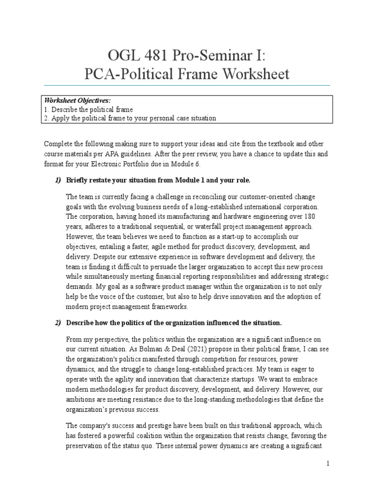 4 Political Frame Worksheet | PDF | Project Management | Methodology