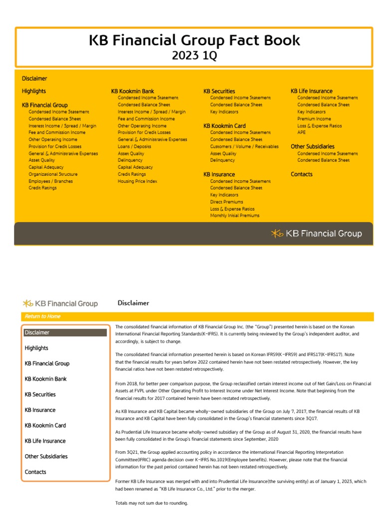 KB Financial Group 2023 - 1Q - Factbook | PDF | Capital Requirement | Finance & Money Management