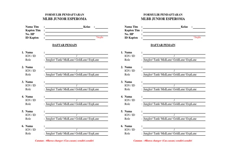 Formulir MLBB Junior Esperoma | PDF