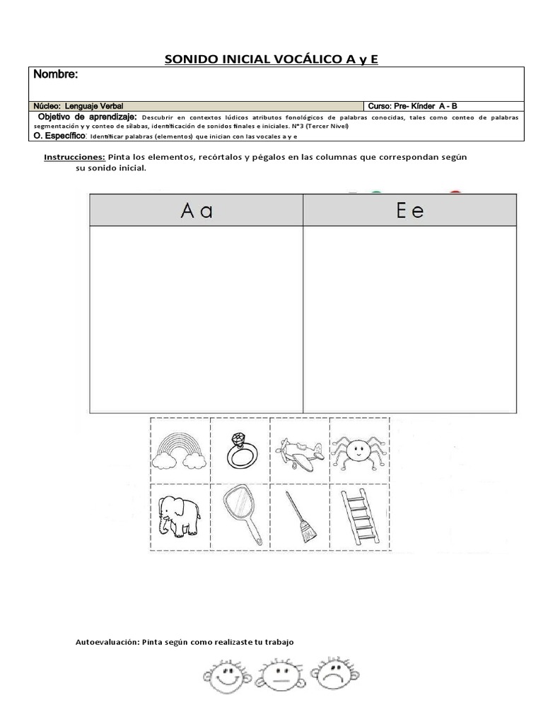 SONIDO INICIAL VOCÁLICO A y E | PDF | Vocal | Educación de la primera ...
