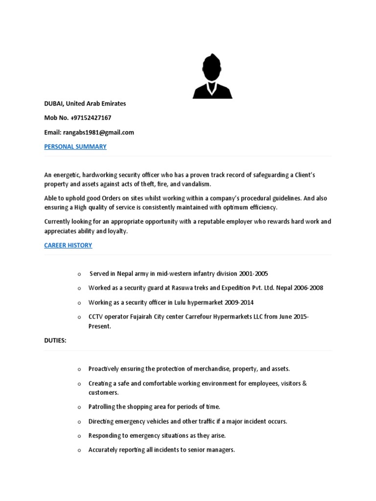 Demo Security-guard-CV | PDF | Security Guard | United Arab Emirates