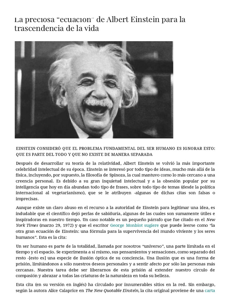 La Preciosa "Ecuación" de Albert Einstein para La Trascendencia de La Vida | PDF | Albert ...