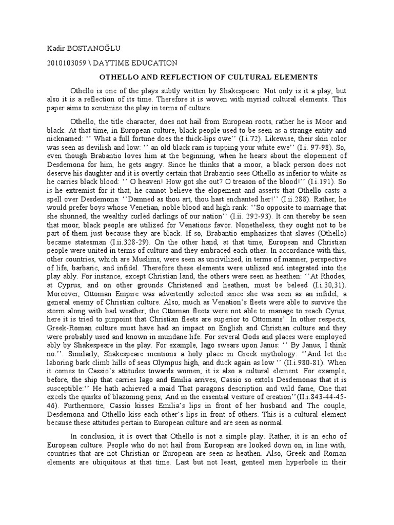 Othello and Reflection of Cultural Elements | PDF | Othello | Desdemona