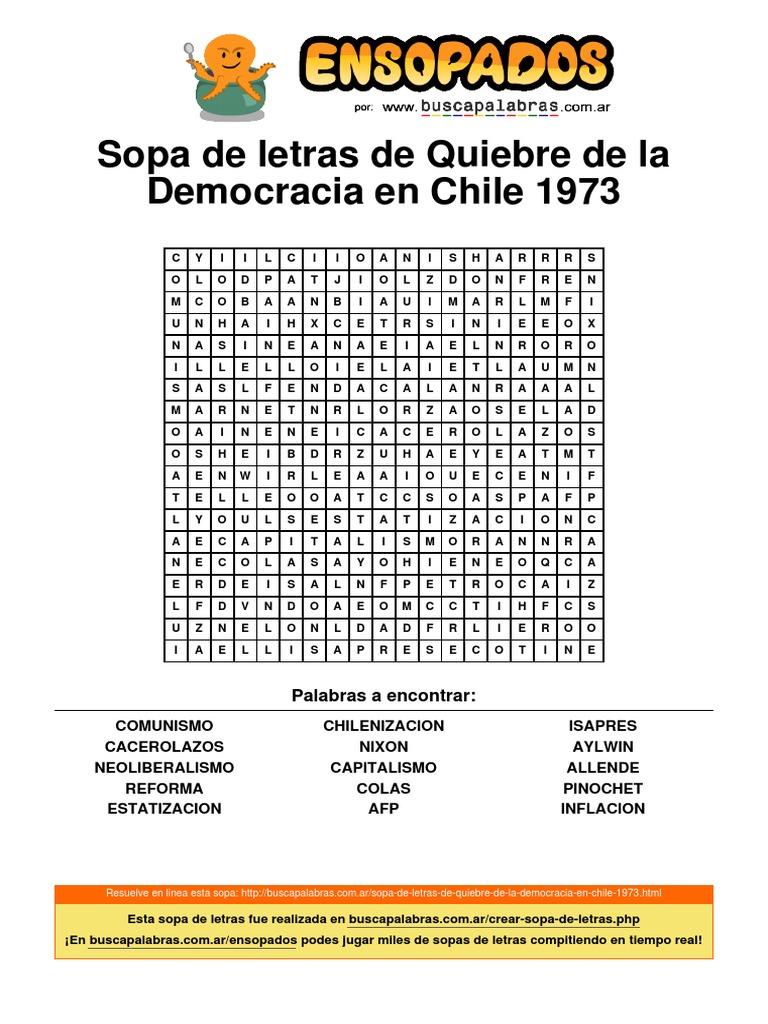Sopa de Letras de Quiebre de La Democracia en Chile 1973 | PDF | Chile