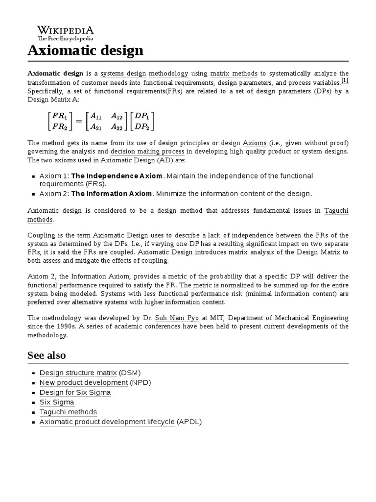 Axiomatic Design | PDF | Systems Science | Applied Mathematics