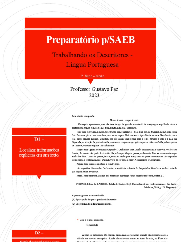 Preparatório SAEB: Língua Portuguesa 3ª Série | PDF | Internet | Amor