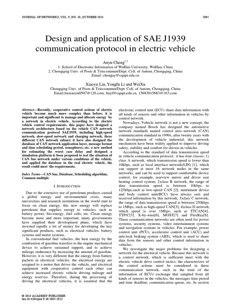 SAE J1939 Protocol in EVs | PDF | Computer Network | Osi Model