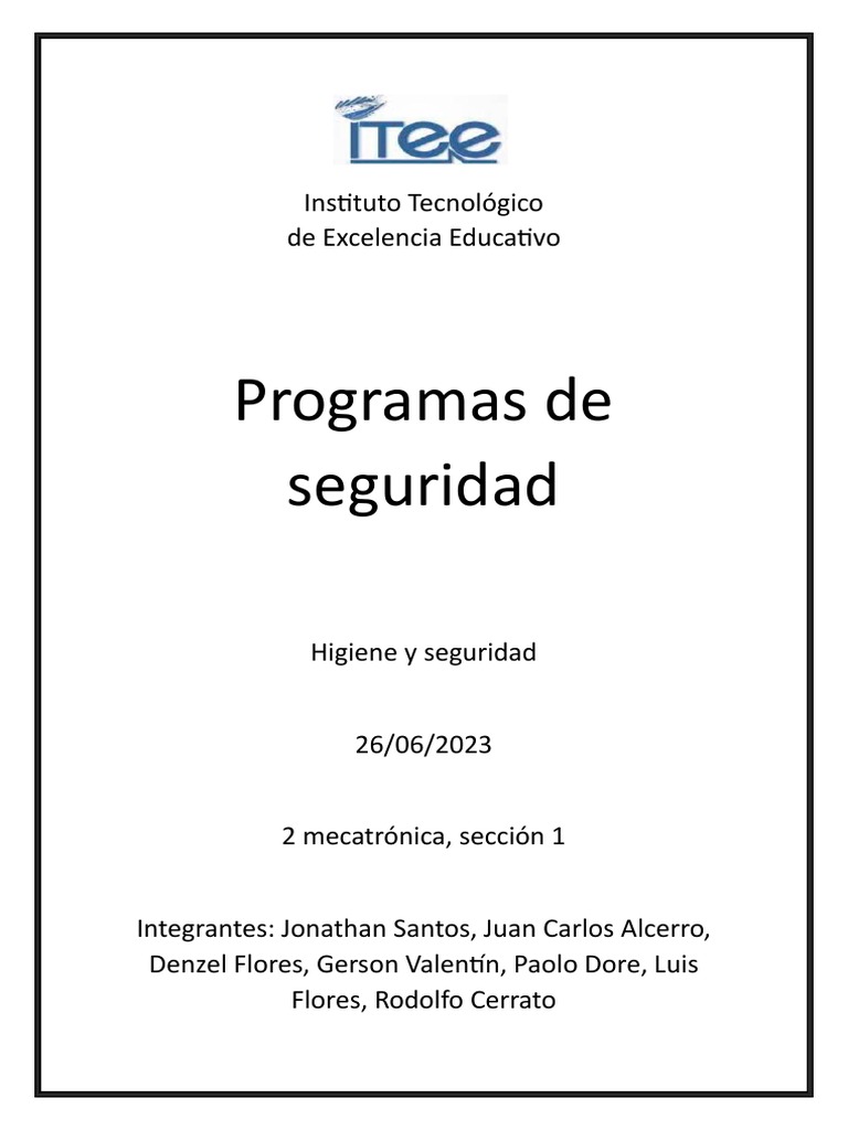 Informe Sobre Los Programas de Seguridad Completo Creo | PDF | Seguridad y salud ocupacional ...