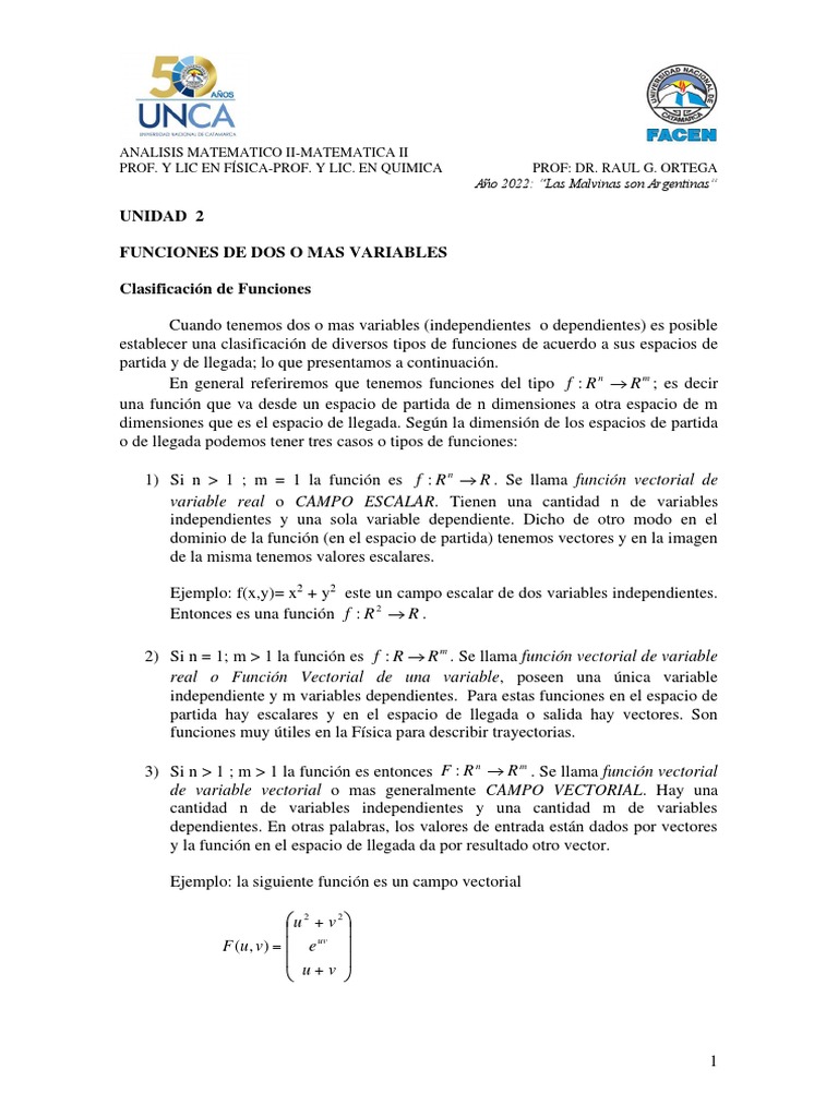 Unidad 2 Funciones de Dos o Mas Variables | PDF | Función (Matemáticas) | Vector Euclidiano