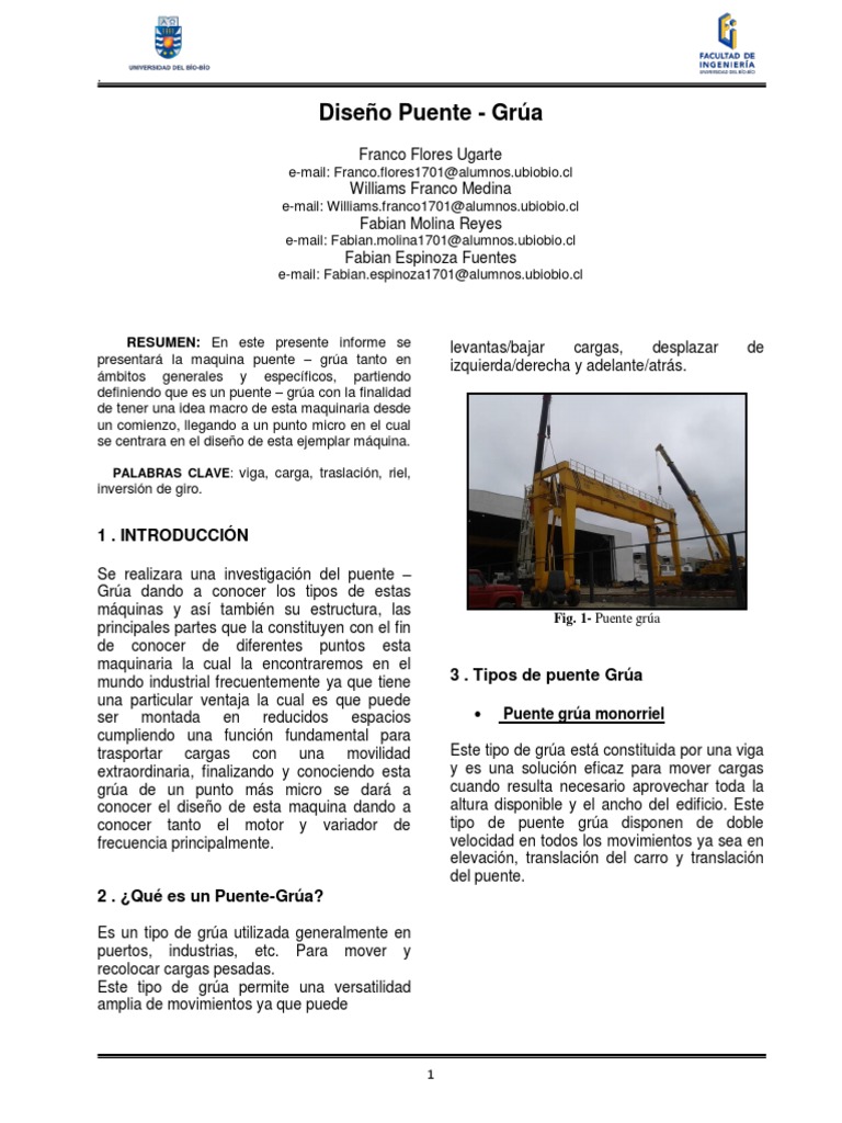 Pruebilla - 3 - Grupo 1 Puente Grua (Version Final) | PDF | Ingeniería mecánica | Máquinas