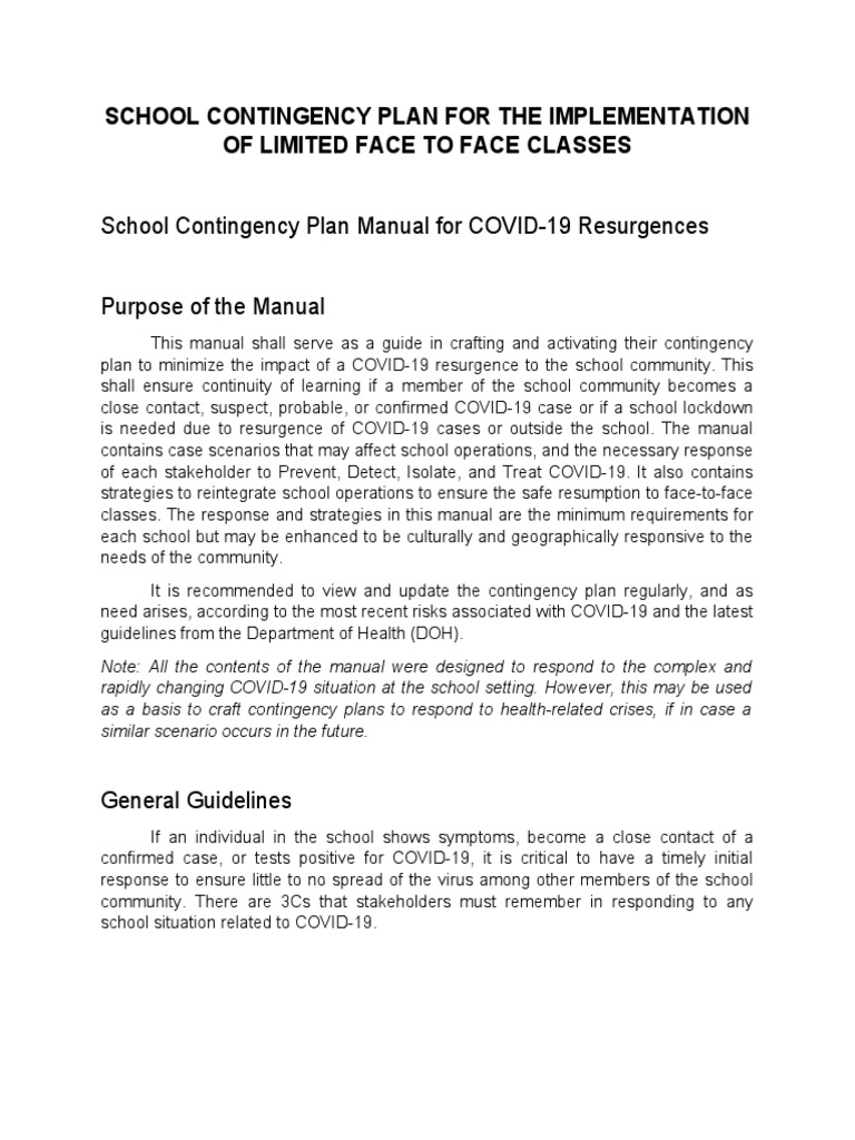 Sample Contingency Plan For Limited F2F Classes | Download Free PDF ...
