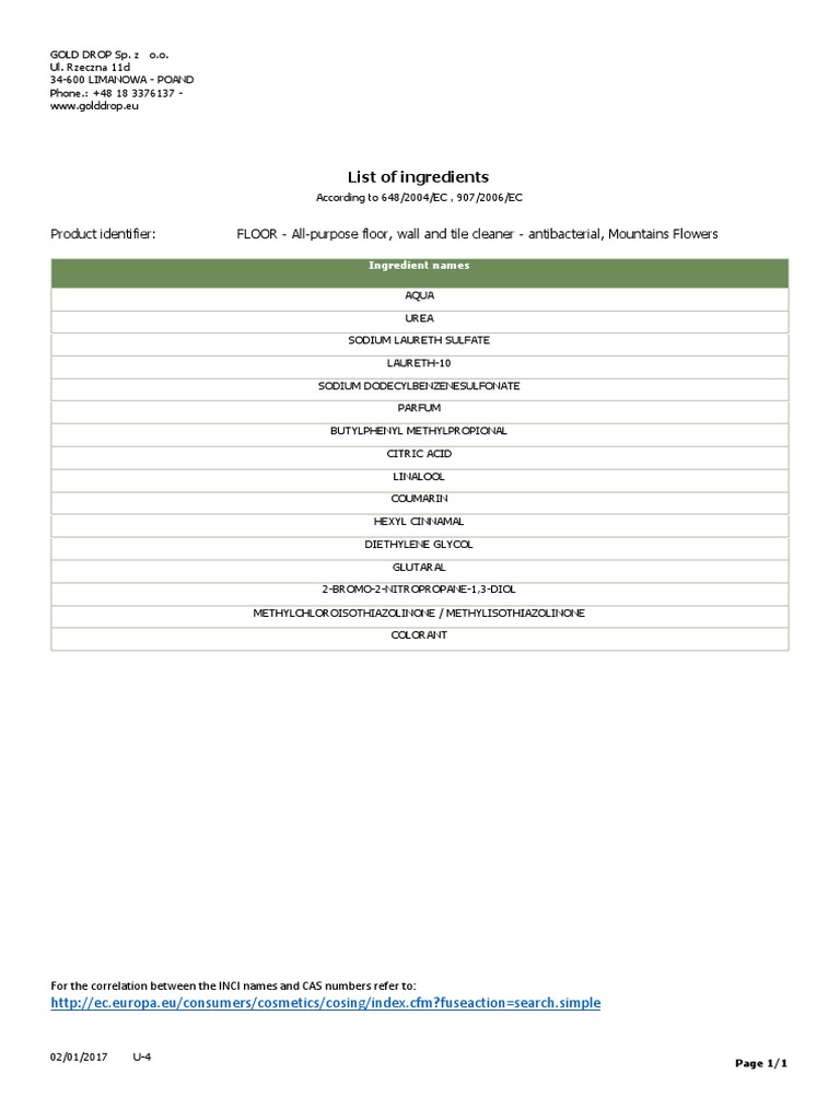 FLOOR - All-Purpose Cleaner - Antibacterial - List of Ingredients | PDF