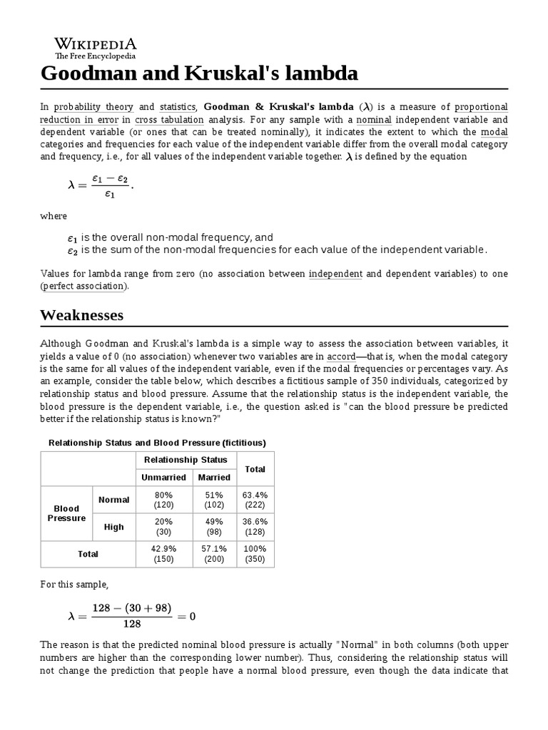 Goodman and Kruskal's Lambda | PDF | Probability And Statistics ...