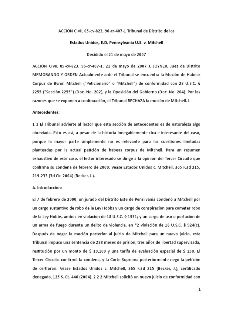 U.S. v. Mitchell ESPAÑOL | PDF | Testimonio | Ingeniería de confiabilidad