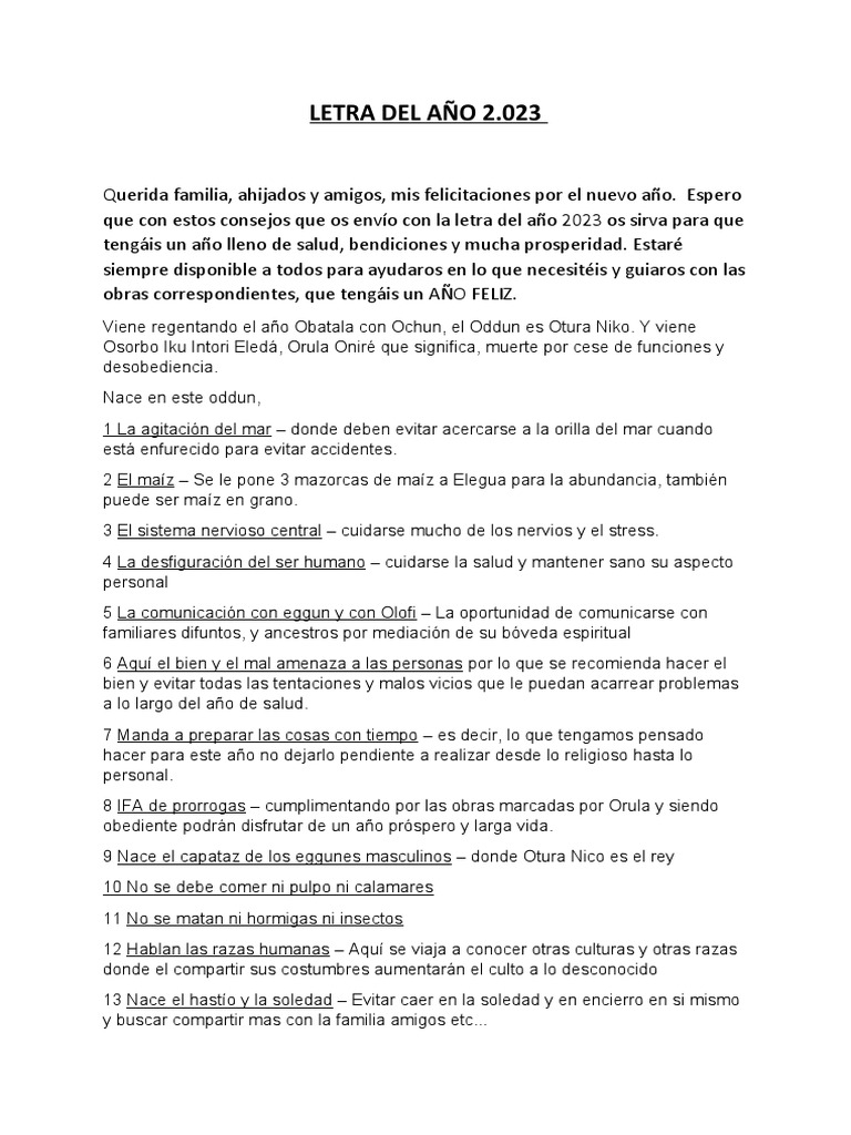 Letra Del Ano 2023 | PDF