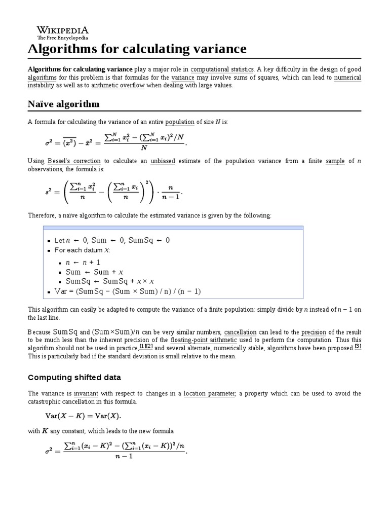 Algorithms For Calculating Variance | PDF | Variance | Theoretical Computer Science
