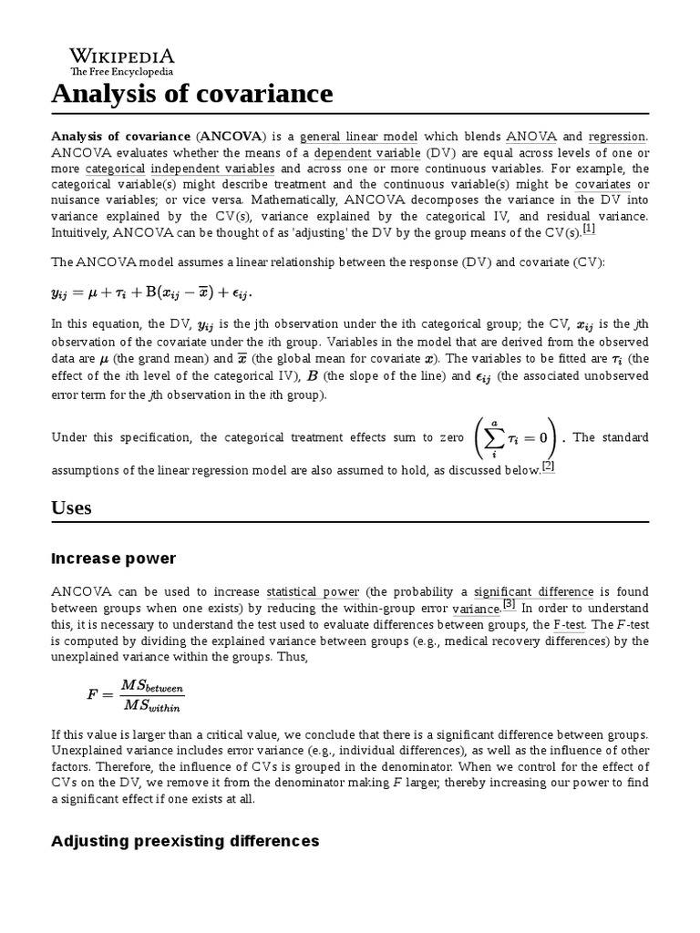 Analysis of Covariance | PDF | Analysis Of Covariance | Regression Analysis Analysis of Covariance | PDF | Analysis Of Covariance | Regression Analysis