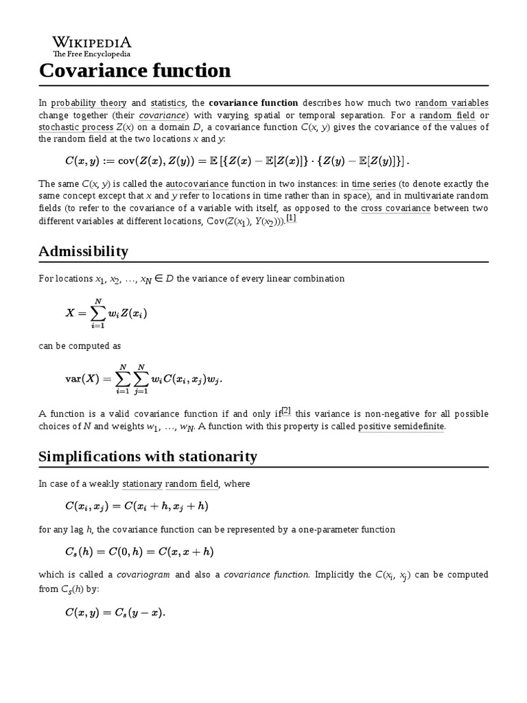 Covariance Function | PDF | Covariance Matrix | Stationary Process