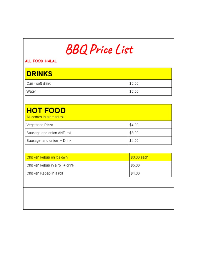 BBQ 2023 Price List | PDF