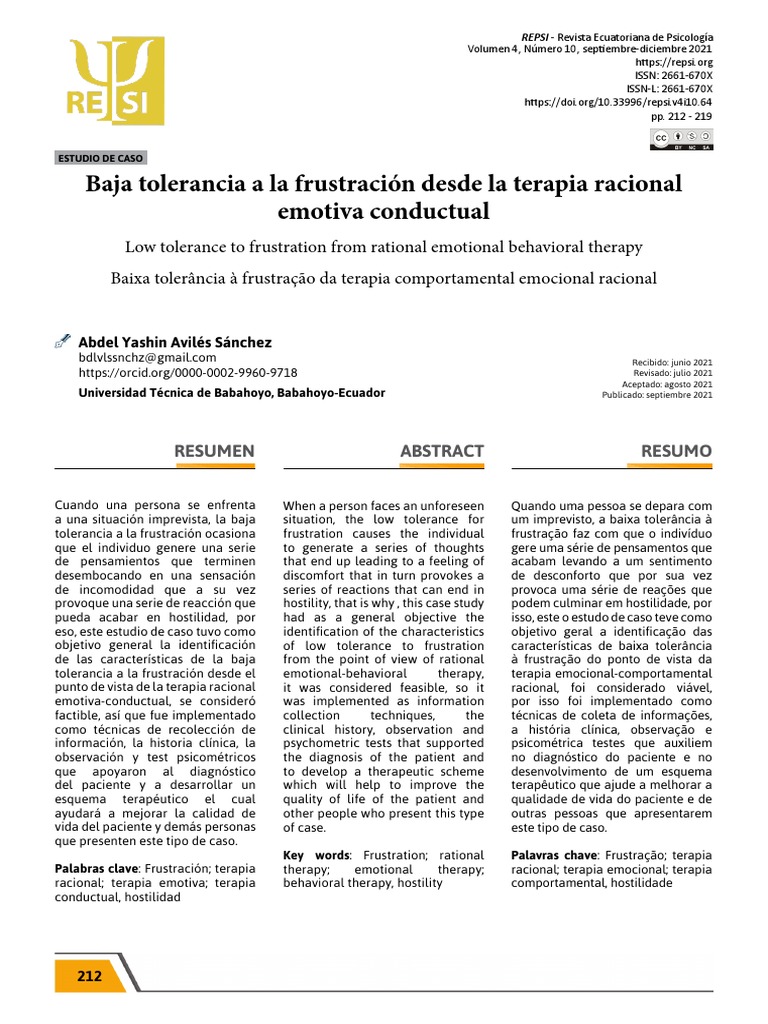 Baja Tolerancia A La Frustración Desde La Terapia Racional. Avilés, Y. | PDF | Psicoterapia ...
