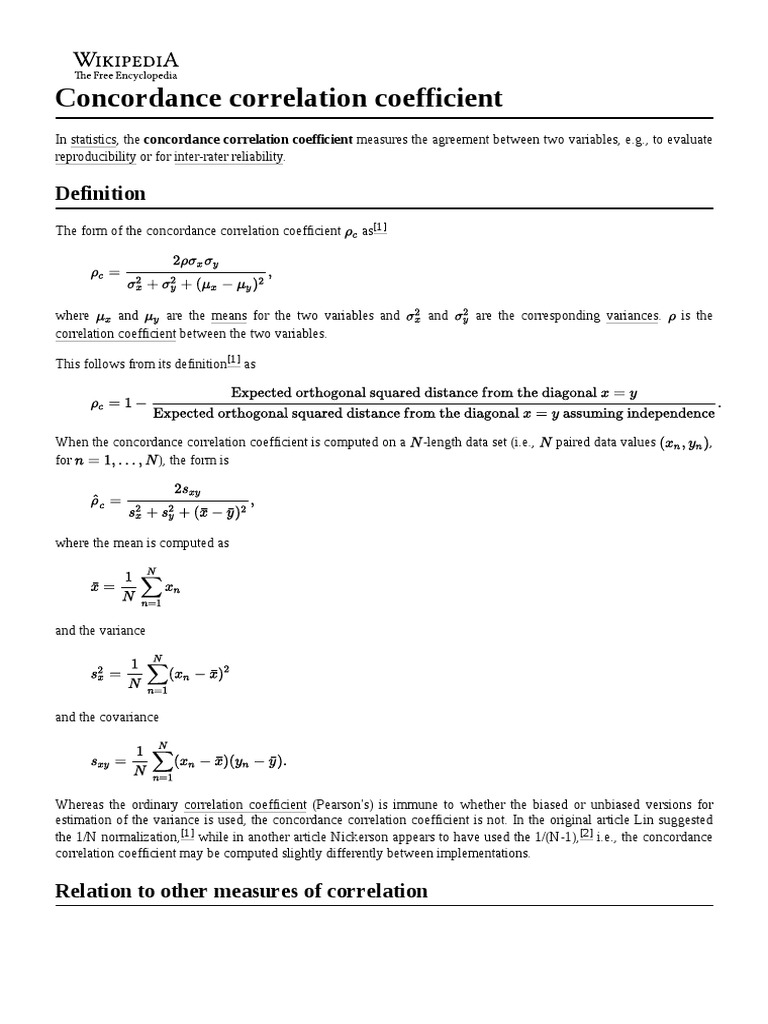 Concordance Correlation Coefficient | PDF | Variance | Statistics