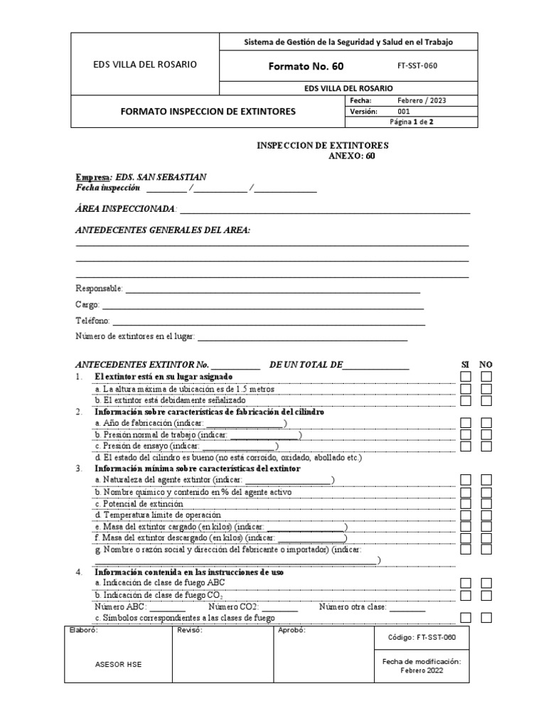 FT-SST-060. Inspeccion de Extintores | PDF