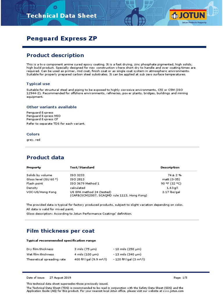 TDS 2920 Penguard Express ZP Eng US | PDF | Epoxy | Paint